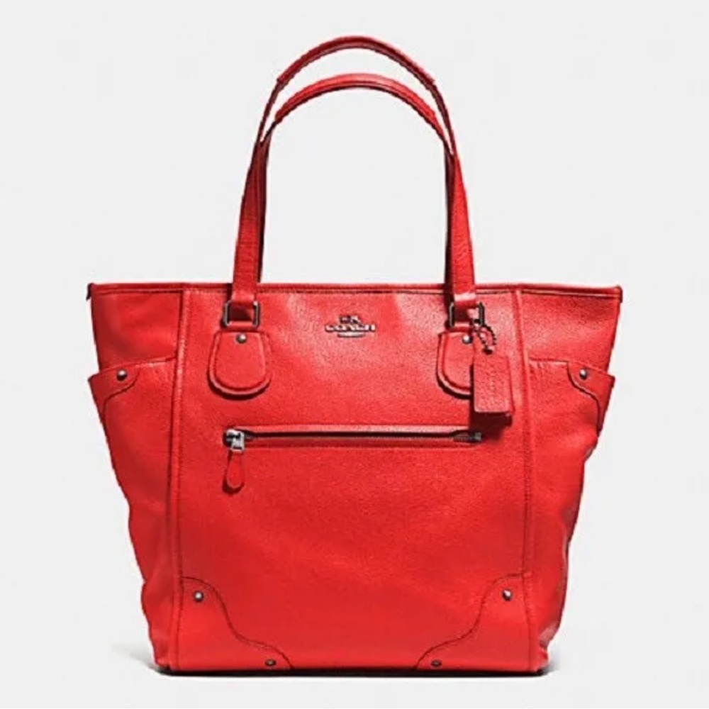 Coach Leather Mickie Large Tote Bag In Red - Gem